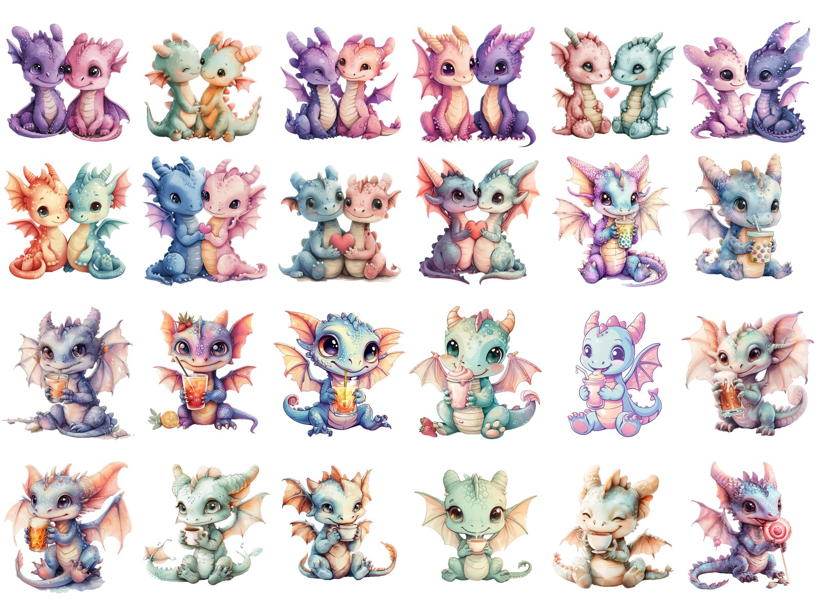 Big Bundle 124 Cute Baby Dragons Clipart, Watercolor Clipart Dragon ...