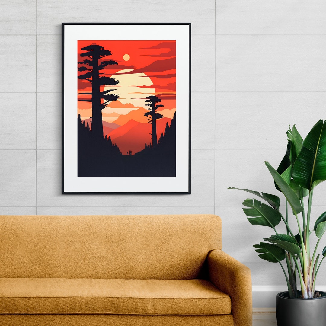 Redwood Sunset Digital Wall Art Poster Print Decor Sequioa Travel ...