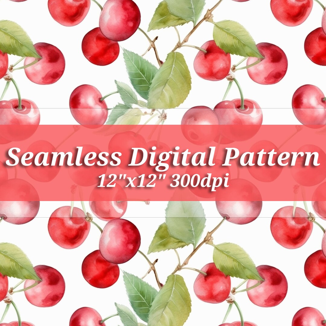 Watercolor Cherries Seamless Digital Pattern, Repeating Digital Paper ...