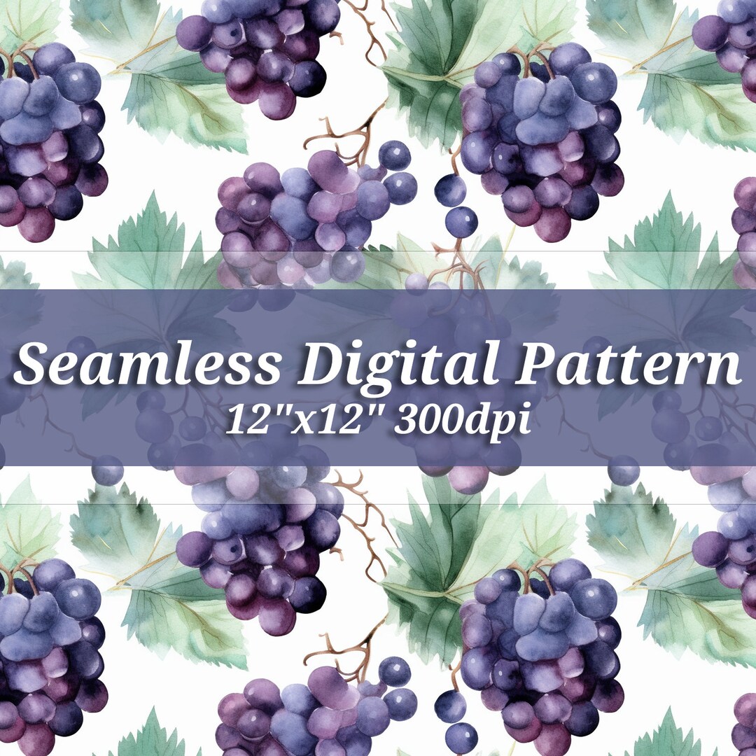 Watercolor Grapes Seamless Digital Pattern, Repeating Digital Paper, 12 ...