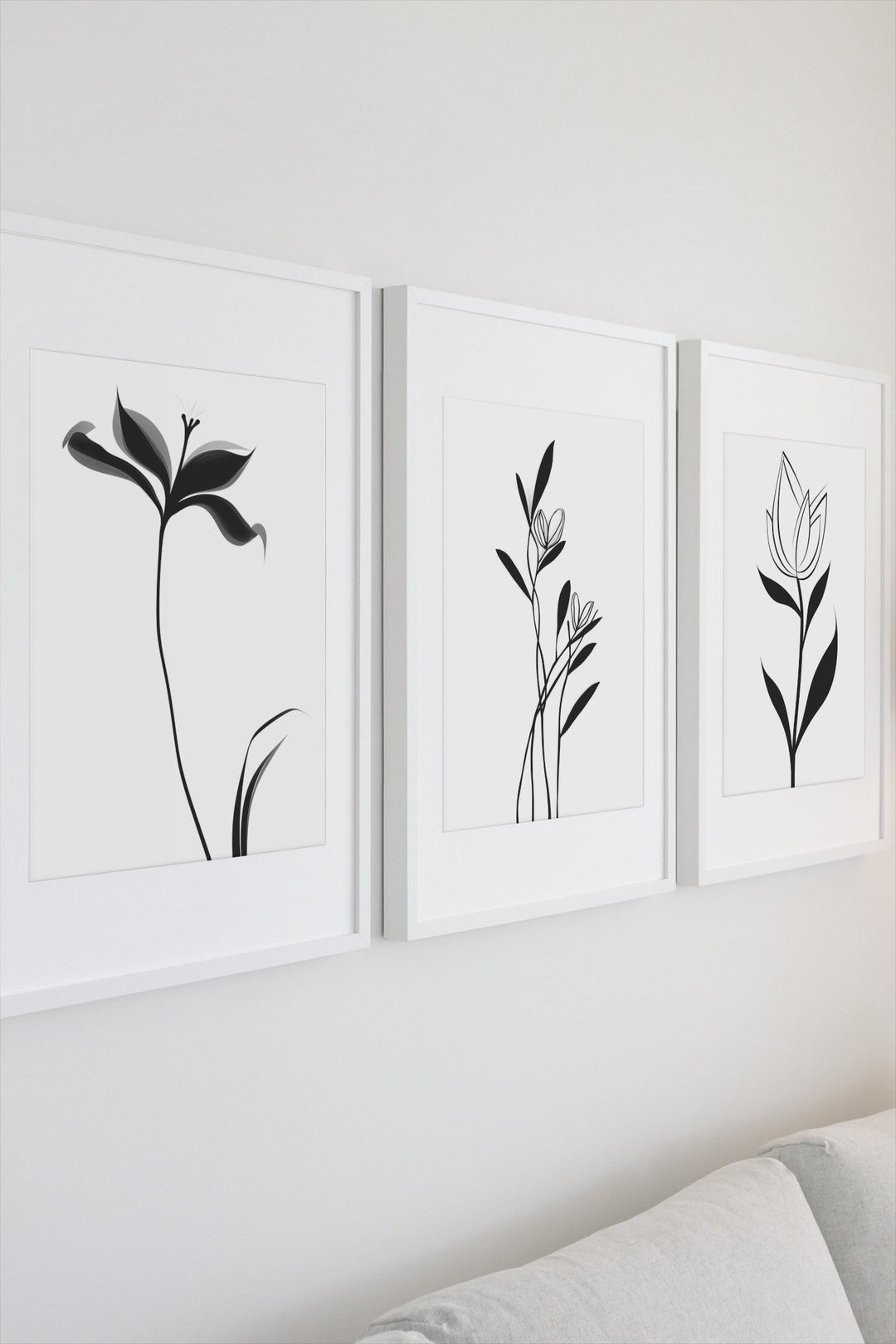 Minimalist Decor, Plant Line Art, Set of 3, Minimalist Prints, Black ...