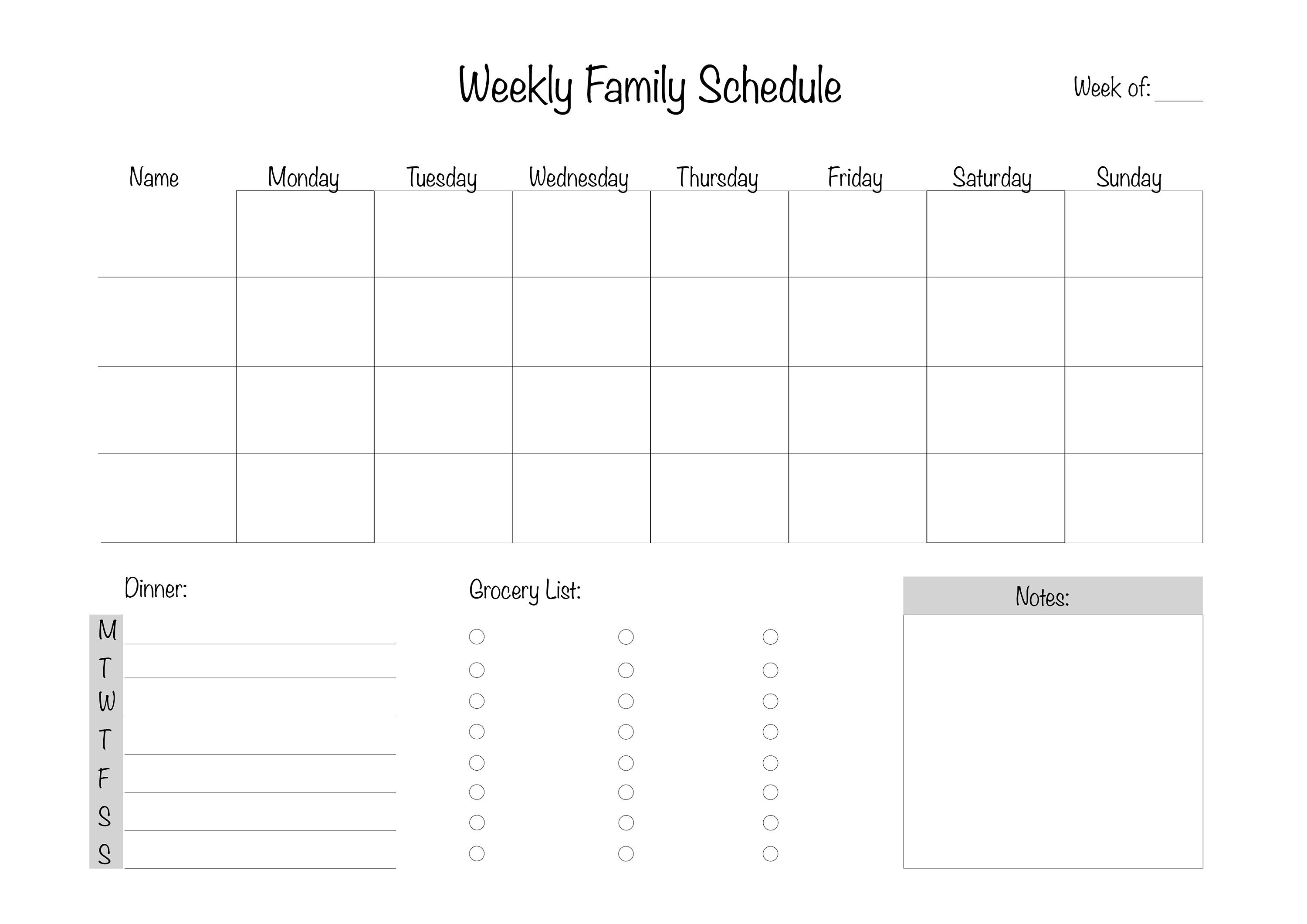 Weekly Family Schedule, Family of Four - Etsy