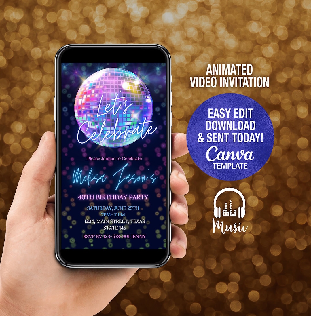 Disco Birthday Invitation, Electronic Birthday Invitation, Editable ...