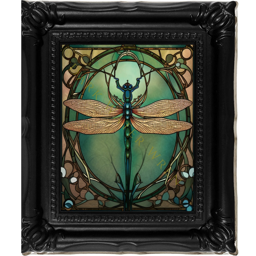 Canvas Print, Framed or Unframed, Dragonfly in a Moody Maximalist ...