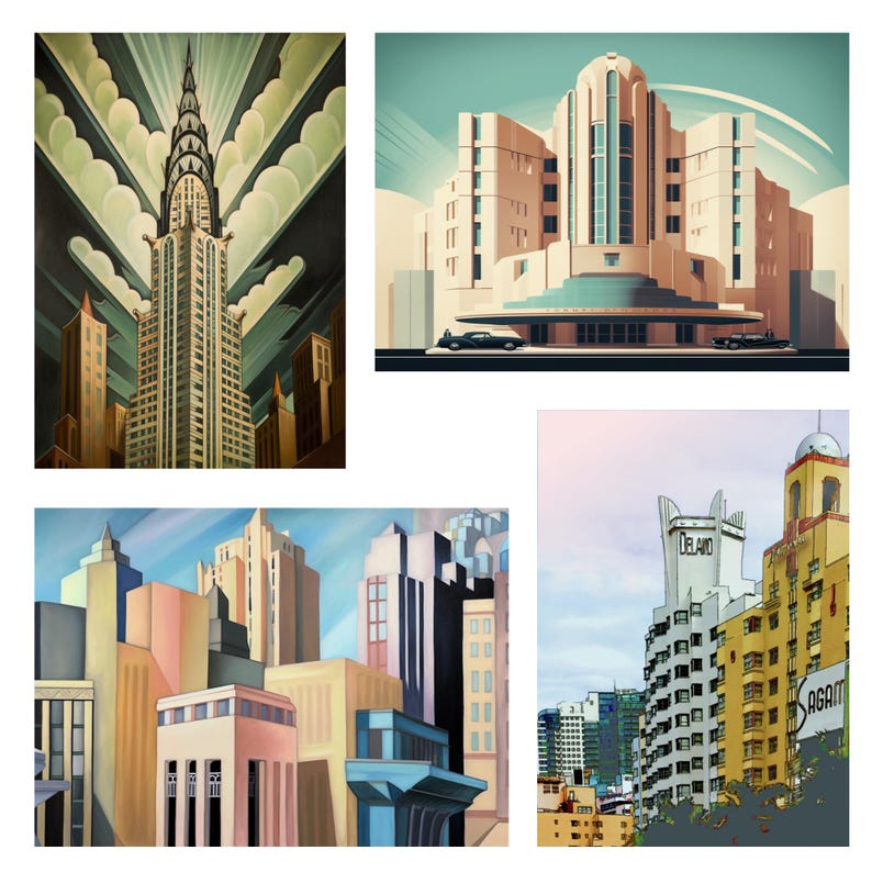 Art Deco Skyscraper, Vintage Architecture Wall Art, Cityscape Skyline ...