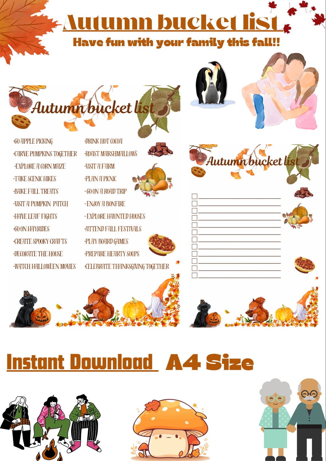 Autumn Bucket List Printable, Fall Bucket List, Fall Activities, Family ...