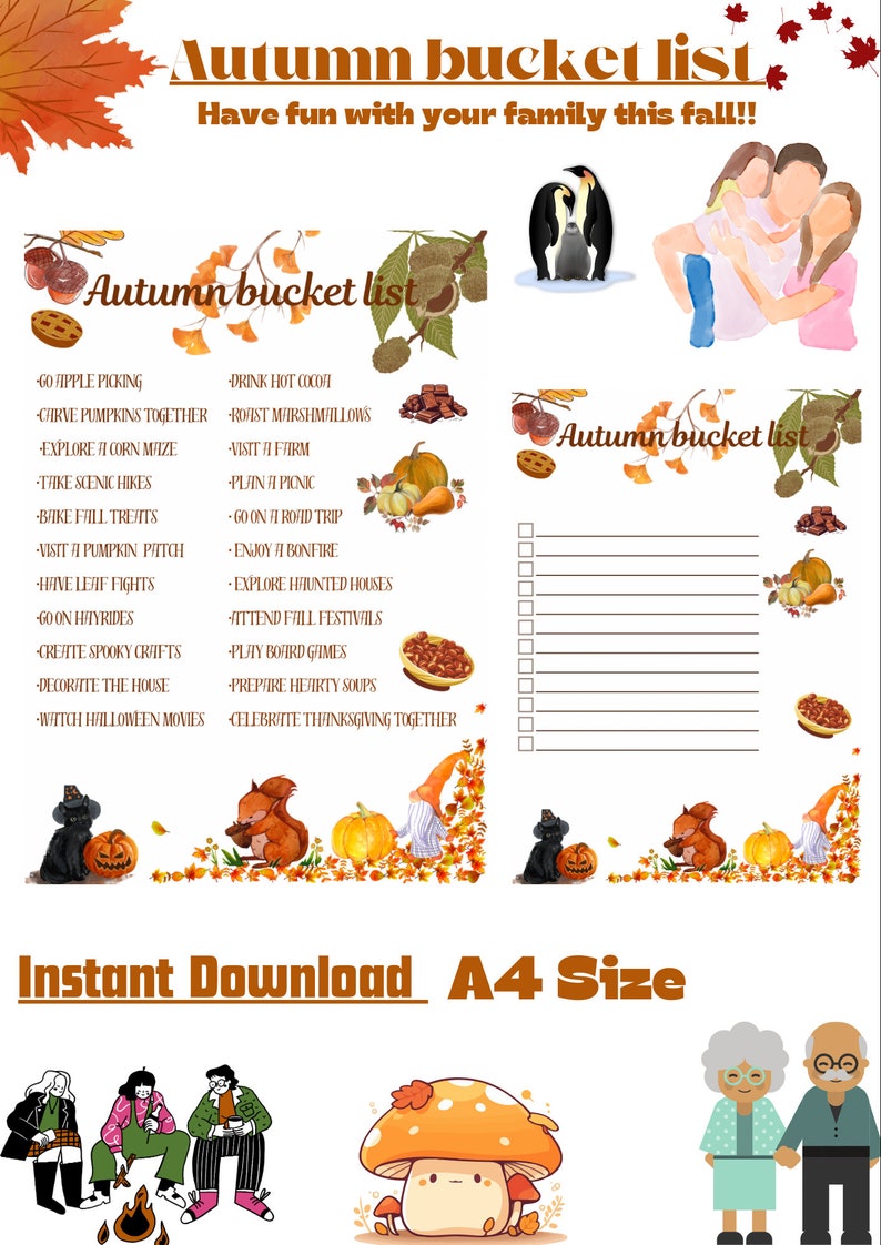 Autumn Bucket List Printable, Fall Bucket List, Fall Activities, Family ...