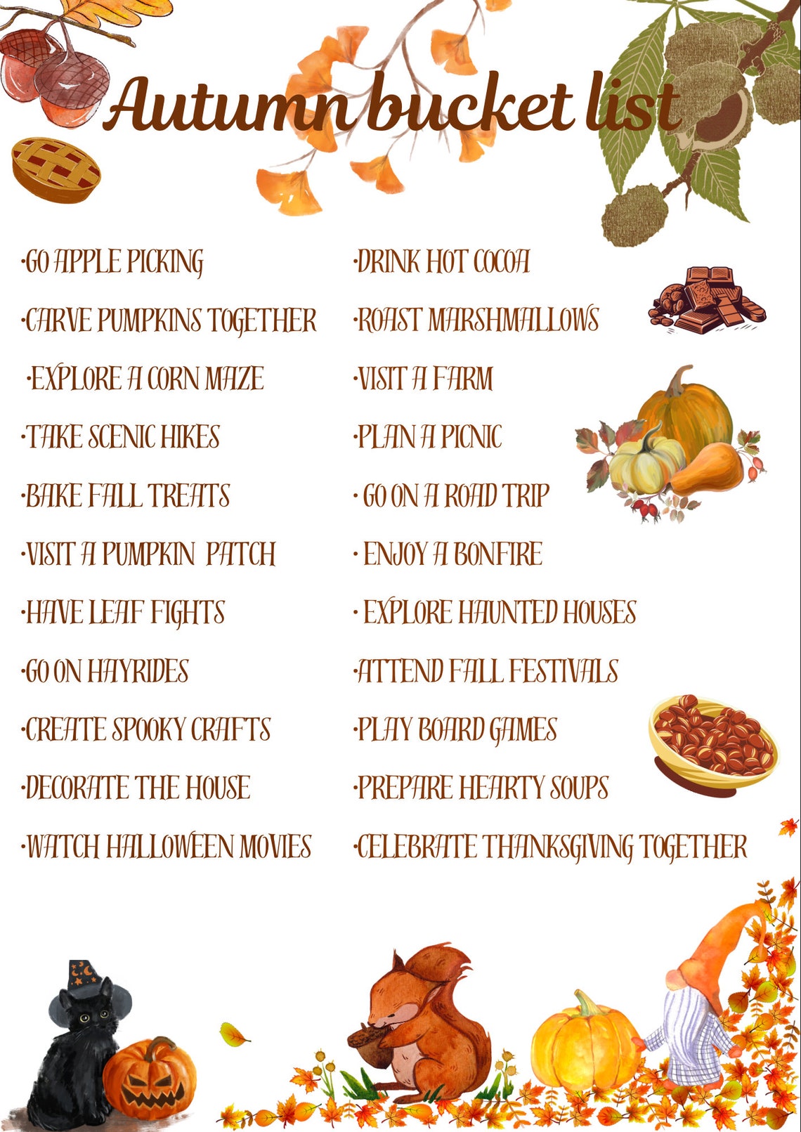 Autumn Bucket List Printable, Fall Bucket List, Fall Activities, Family ...