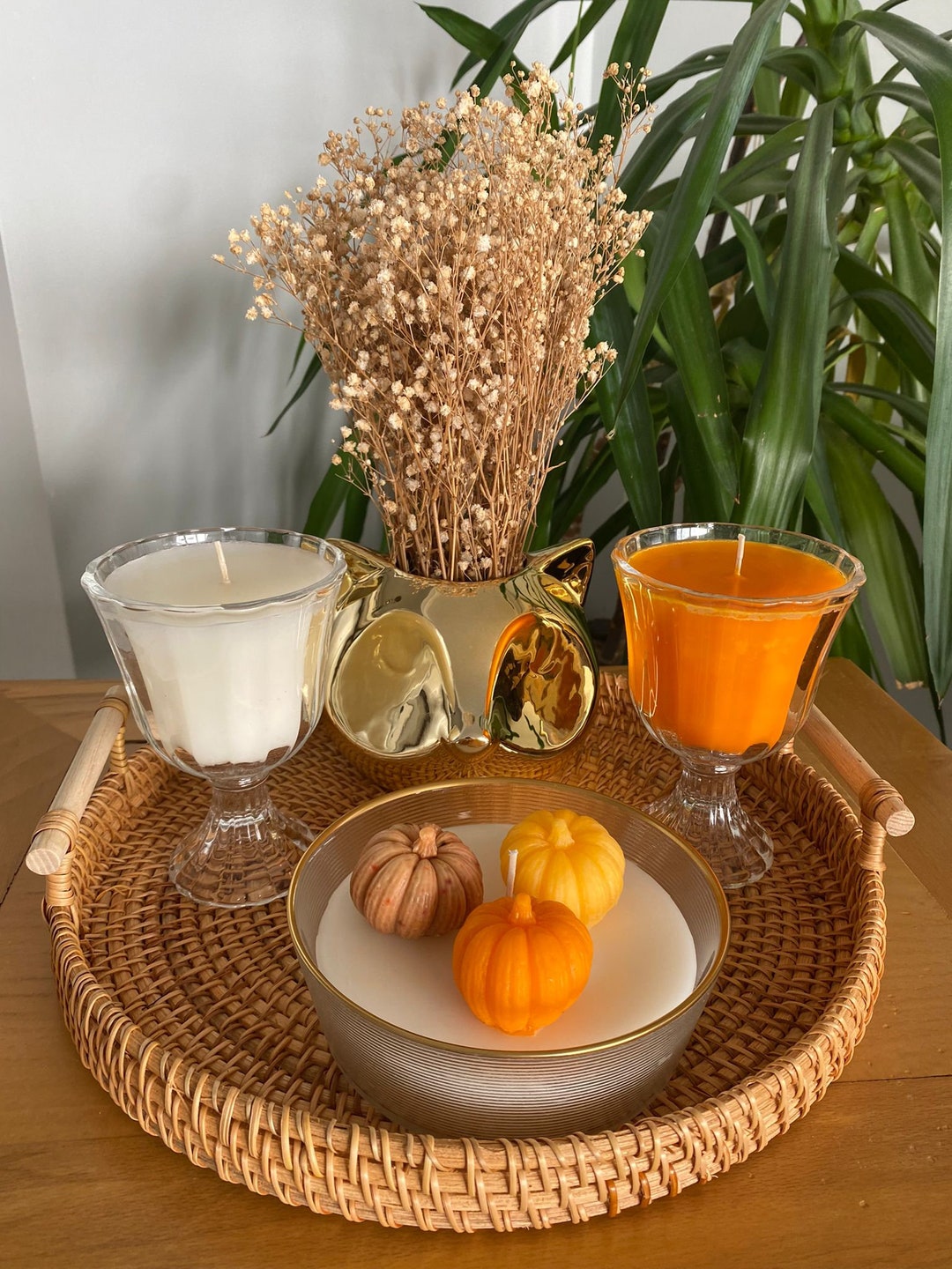 Organic Handmade Straw Tray With Handle Decorative Floral Fragrant Gold ...