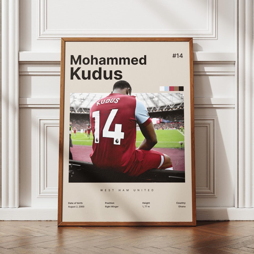Mohammed Kudus Poster, West Ham United Print, Soccer Wall Art, Football ...