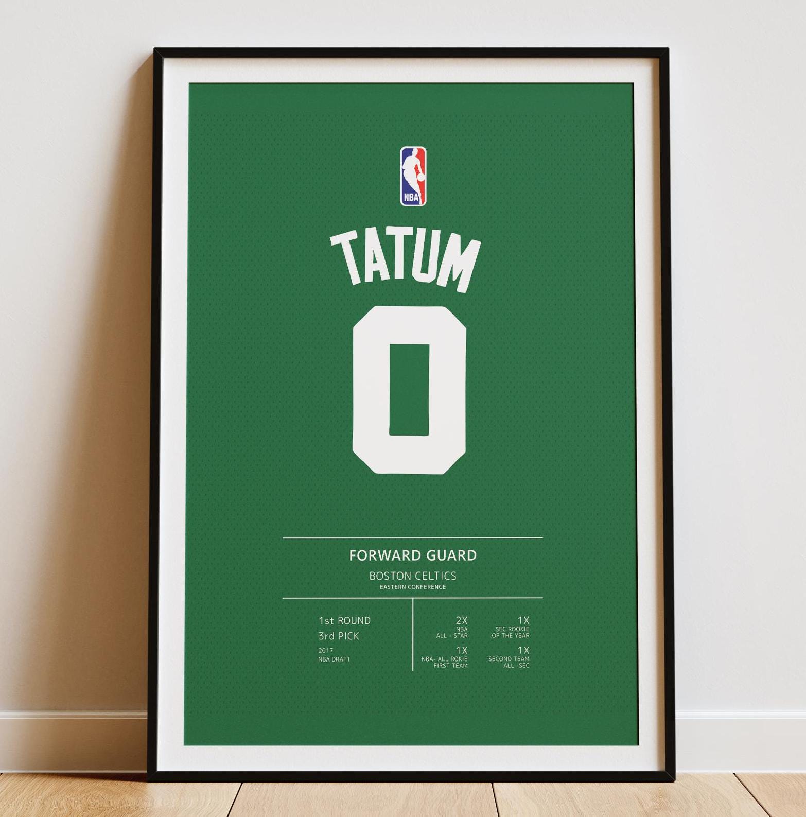 Jayson Tatum Green Jersey Poster, Boston Celtics Wall Art, NBA Fan ...