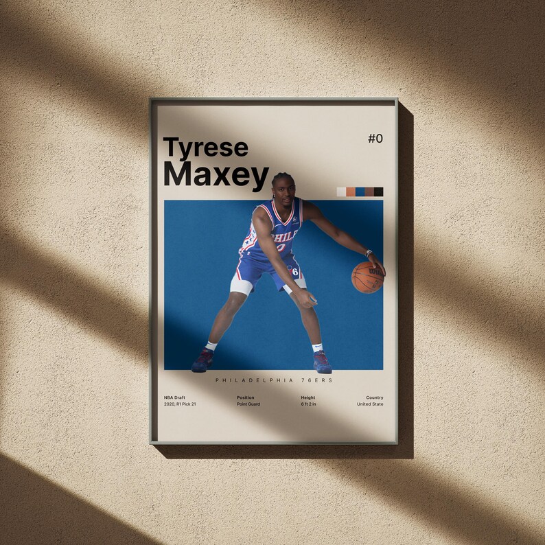 Tyrese Maxey Poster, Basketball Print, Basketball Fan Gifts, Basketball ...