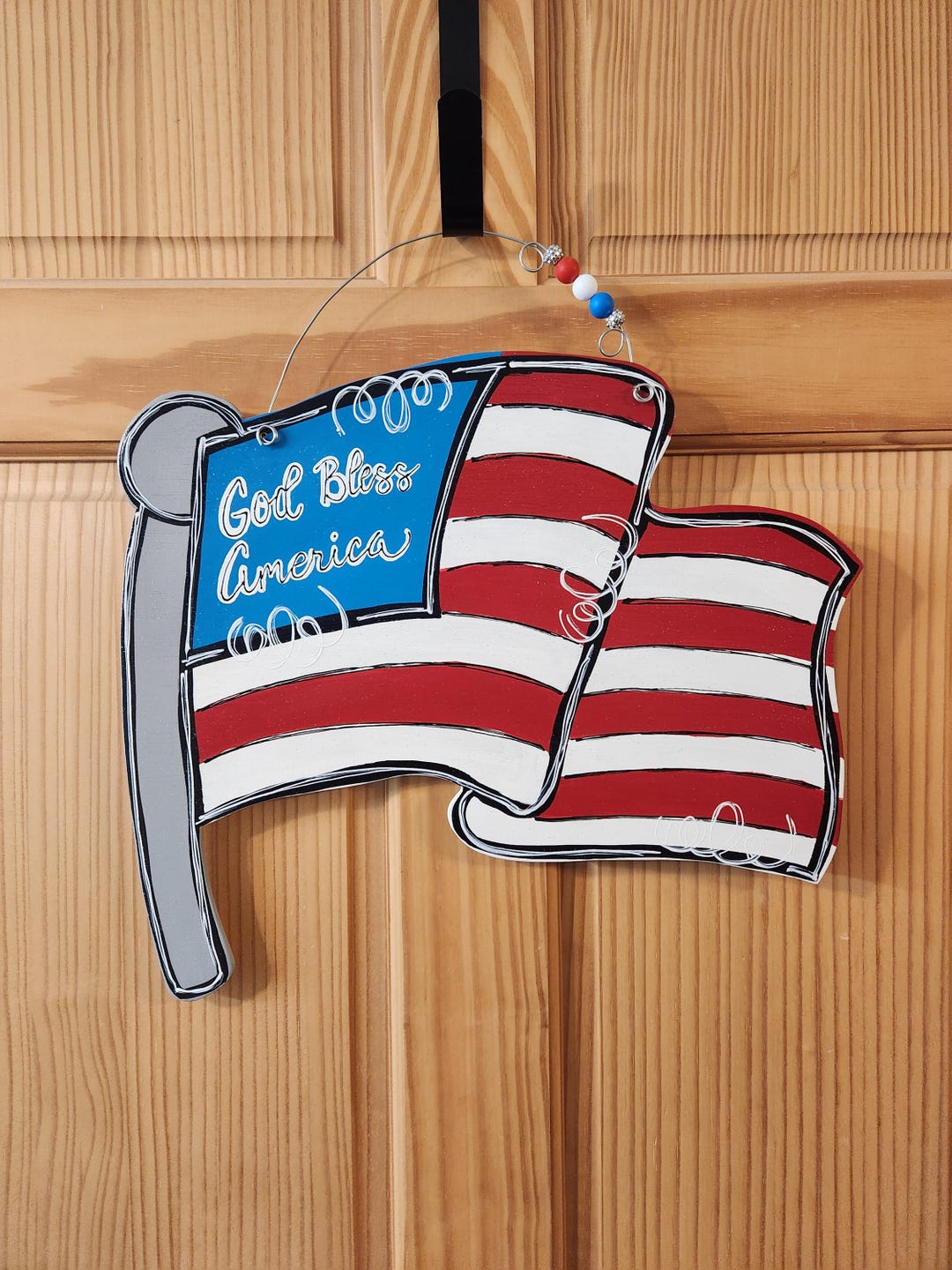 Hand Painted Flag Hanger, 4th of July Hanger, Patriotic Wooden Door ...