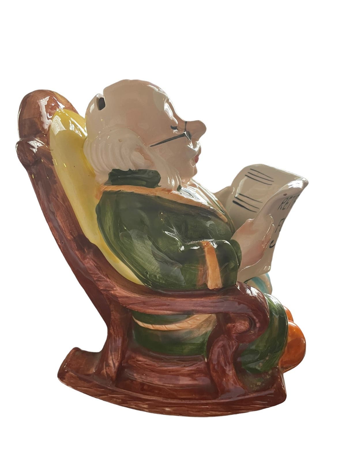 Vintage Lefton China Retirement Fund Piggy Bank Old Man Grandpa Rocking ...