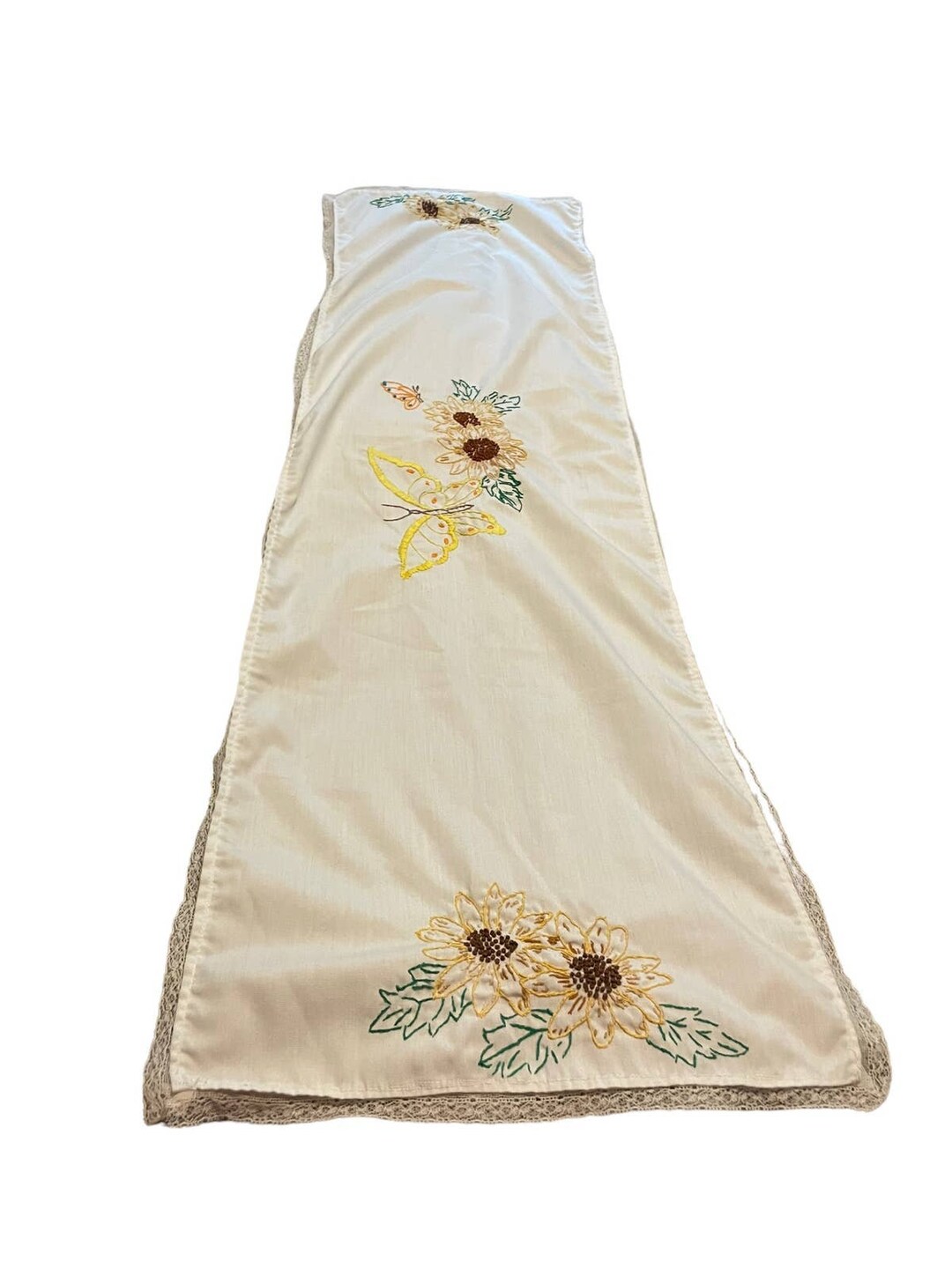 Vintage Embroidered Table Runner With Sunflowers - Etsy
