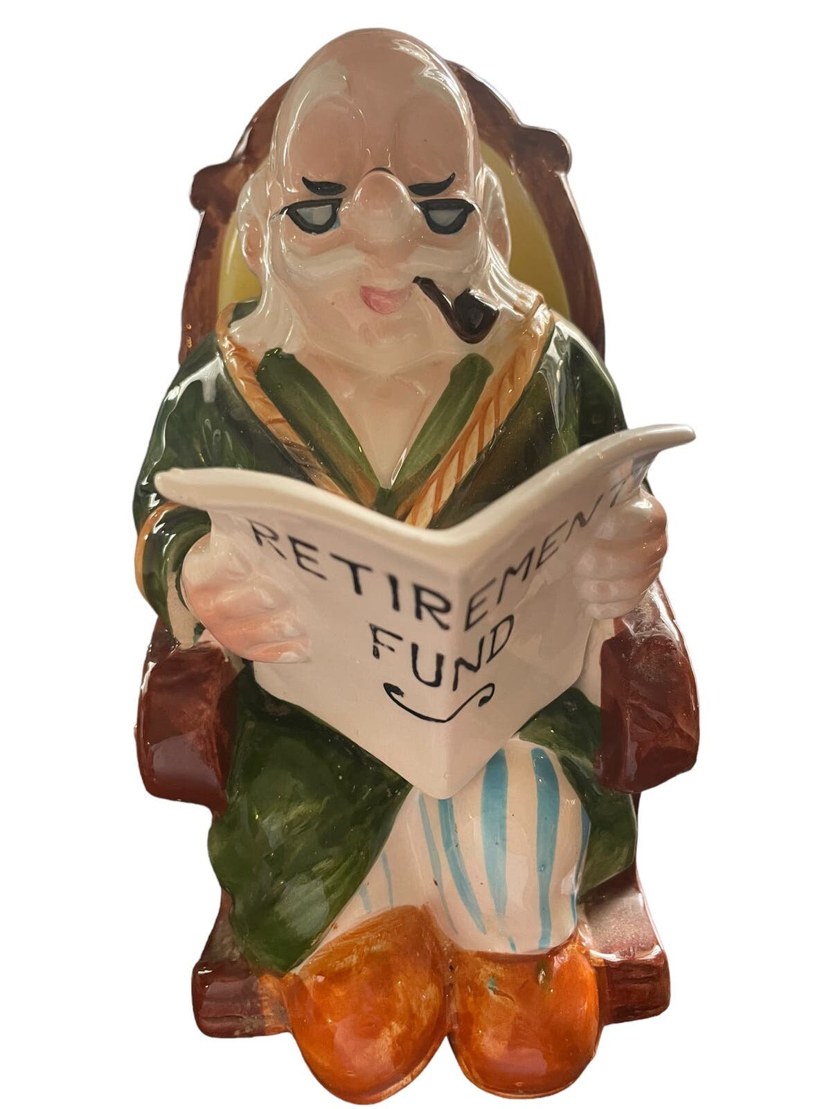 Vintage Lefton China Retirement Fund Piggy Bank Old Man Grandpa Rocking ...