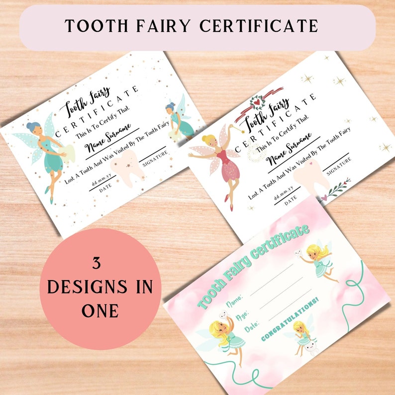 Tooth Fairy Certificate Keepsake, 3 Designs (editable PDF) - Etsy