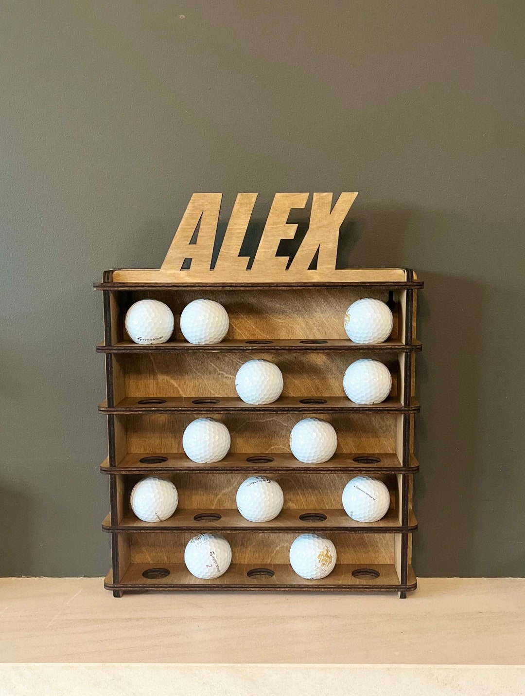 Personalised Golf Ball Display Rack Dark Oak Stained - Etsy