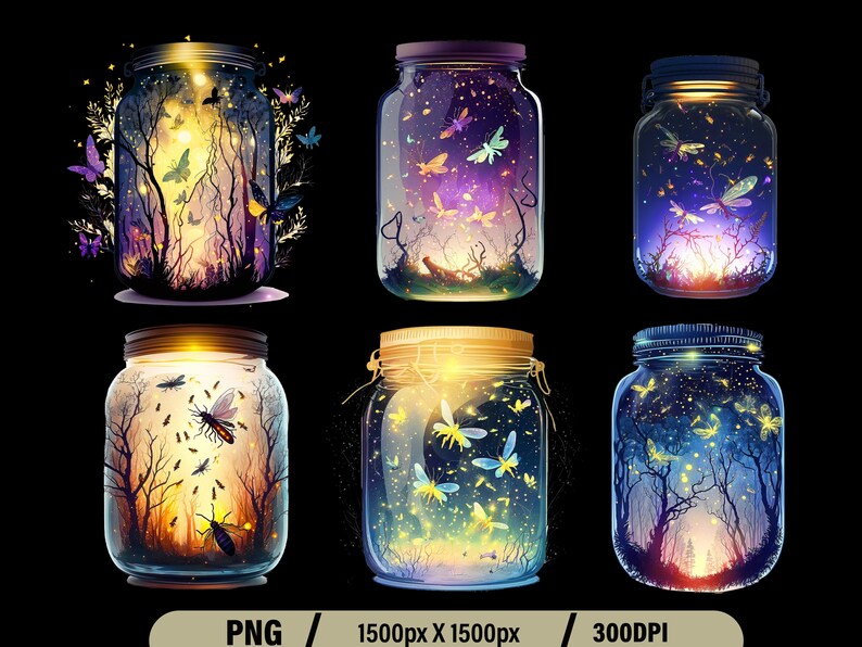 Watercolour Magical Jars Clipart, Fantasy Clipart, Fireflies Magical ...