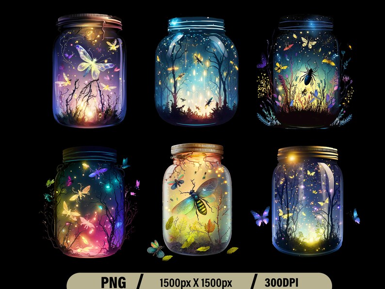 Watercolour Magical Jars Clipart, Fantasy Clipart, Fireflies Magical ...