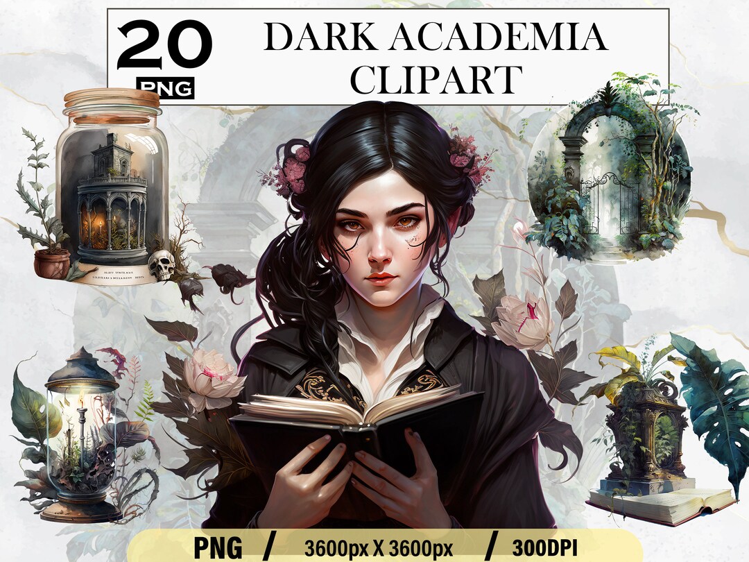 Dark Academia Watercolor Clipart Bundle, Gothic Bundle PNG, Fantasy ...