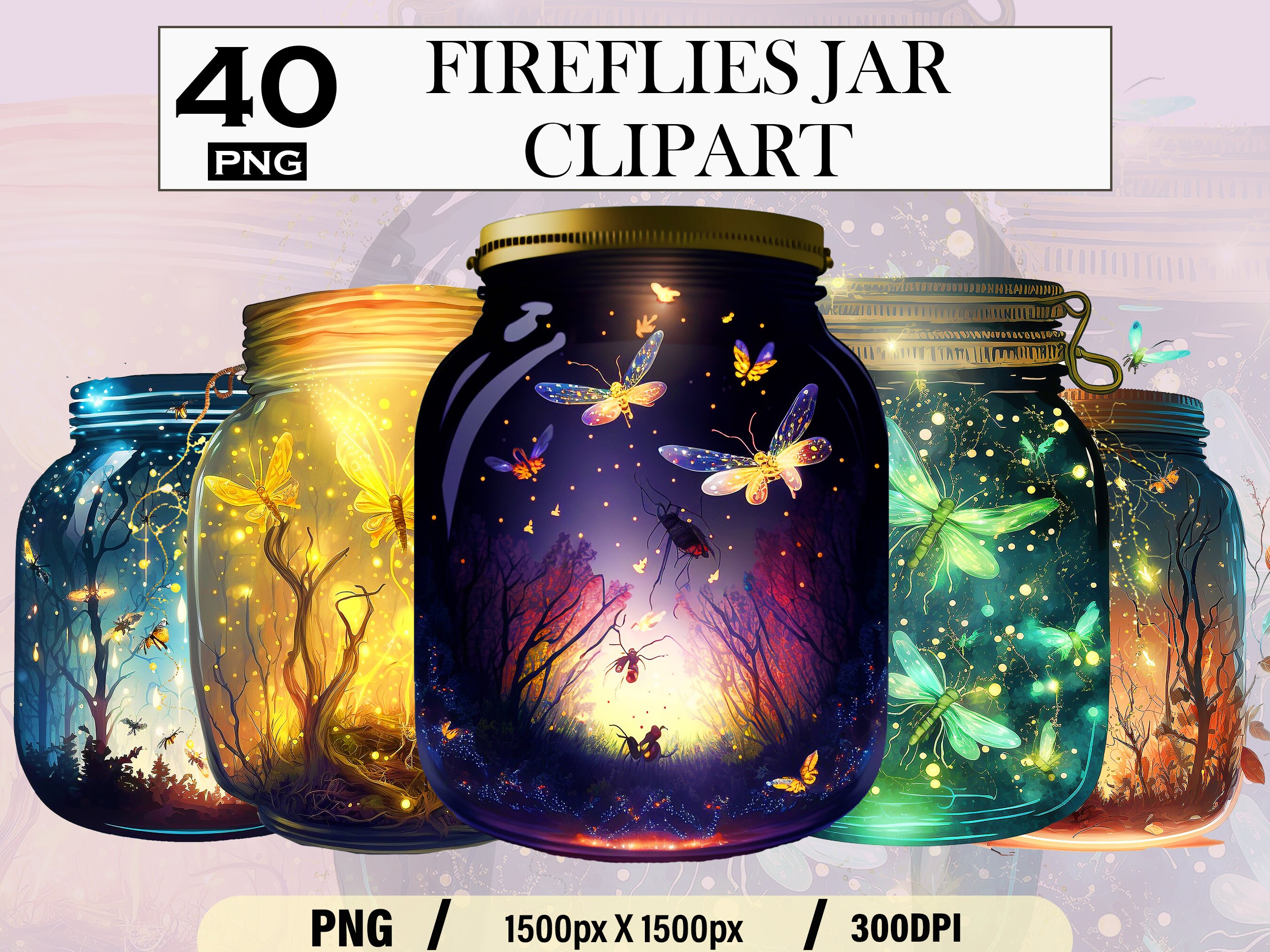 Watercolour Magical Jars Clipart, Fantasy Clipart, Fireflies Magical ...