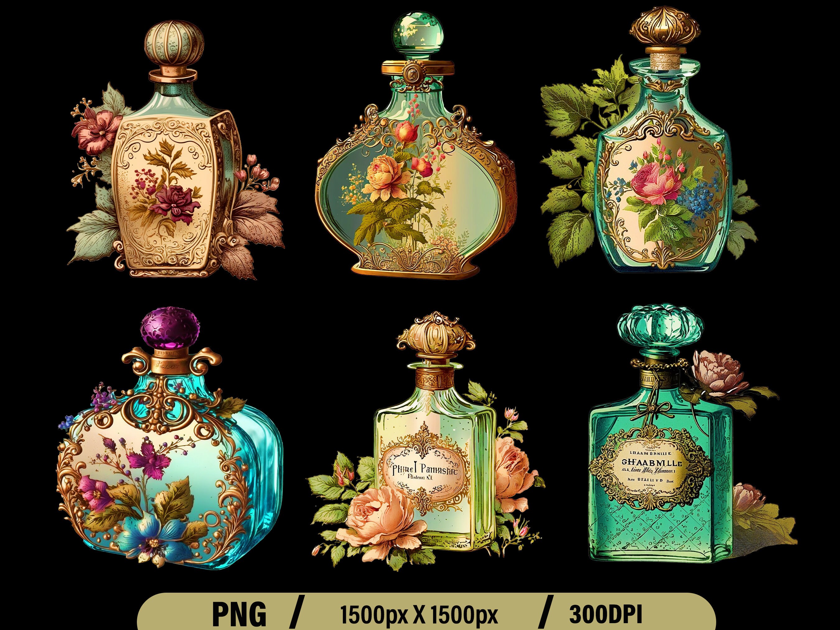 Vintage Perfume Bottles Clip Art Watercolor Perfume Clip Art - Etsy