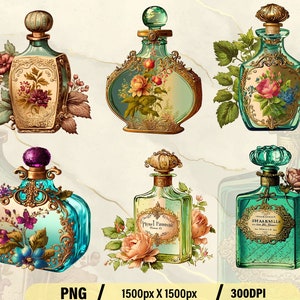 Vintage Perfume Bottles Clip Art, Watercolor Perfume Clip Art Bundle ...