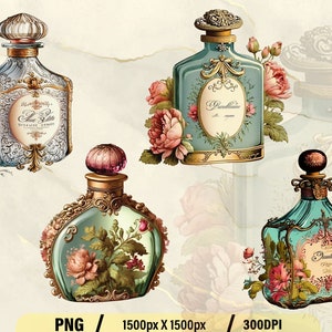 Vintage Perfume Bottles Clip Art, Watercolor Perfume Clip Art Bundle ...