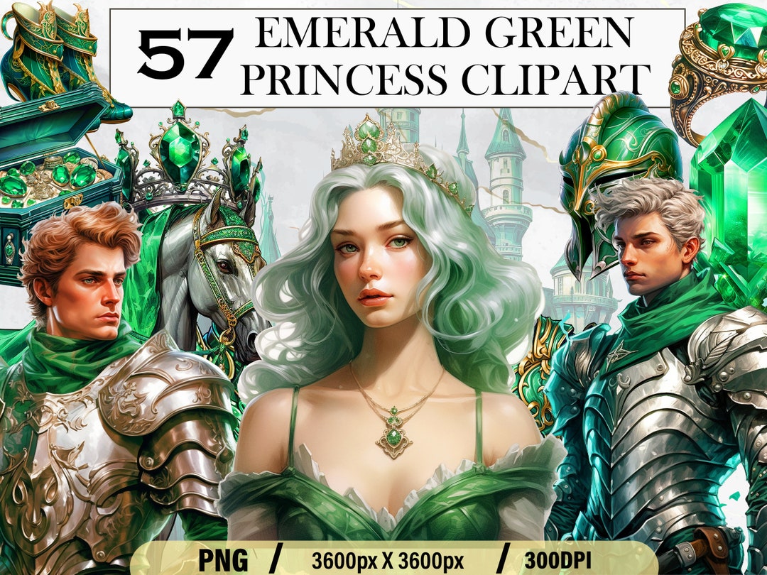 Emerald Princess Clipart Set, Watercolor Clipart, Vintage Lady PNG ...