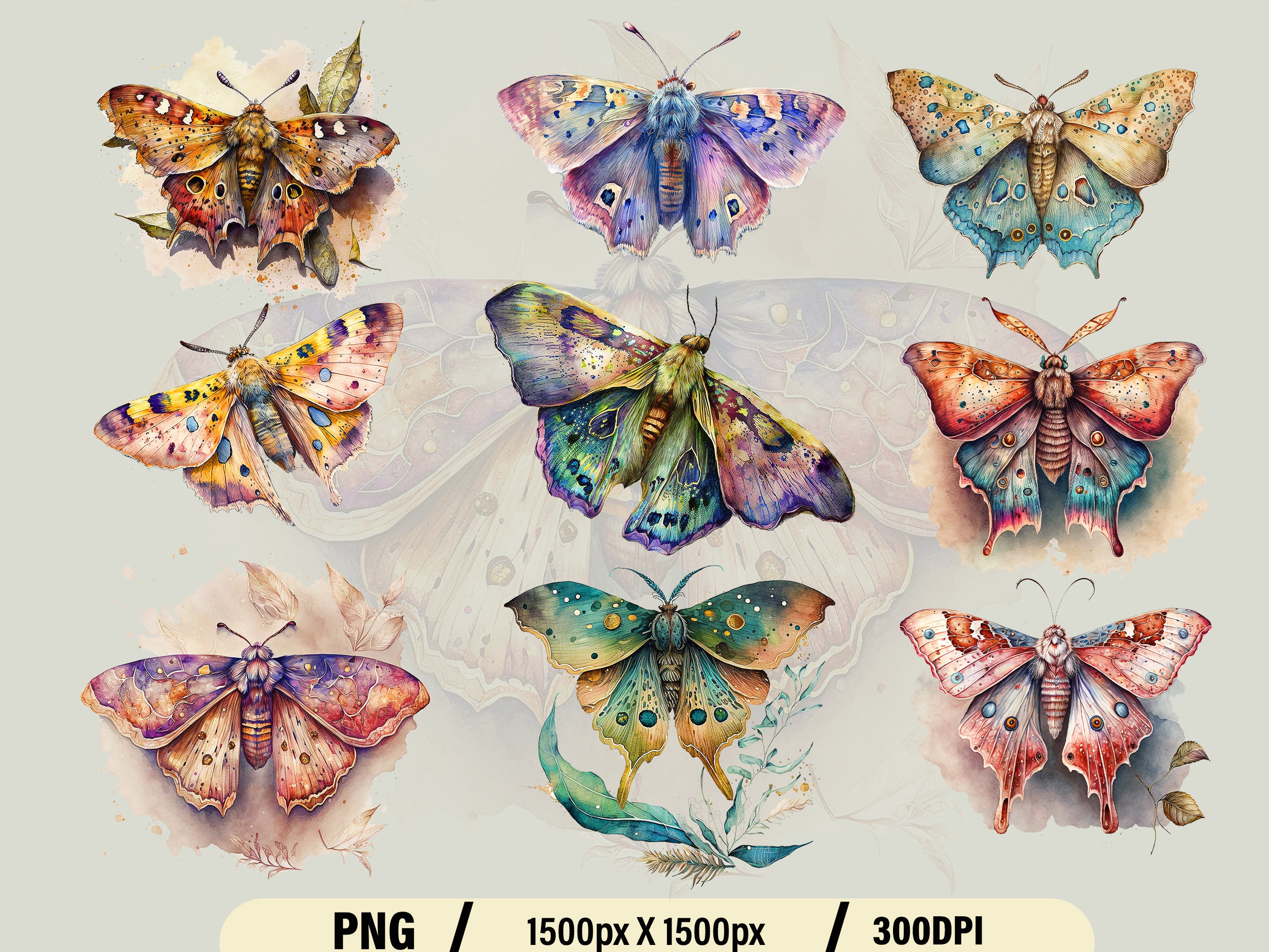 Fantasy Moths Watercolor Clipart, Moth Style, Aesthetic, Clipart ...