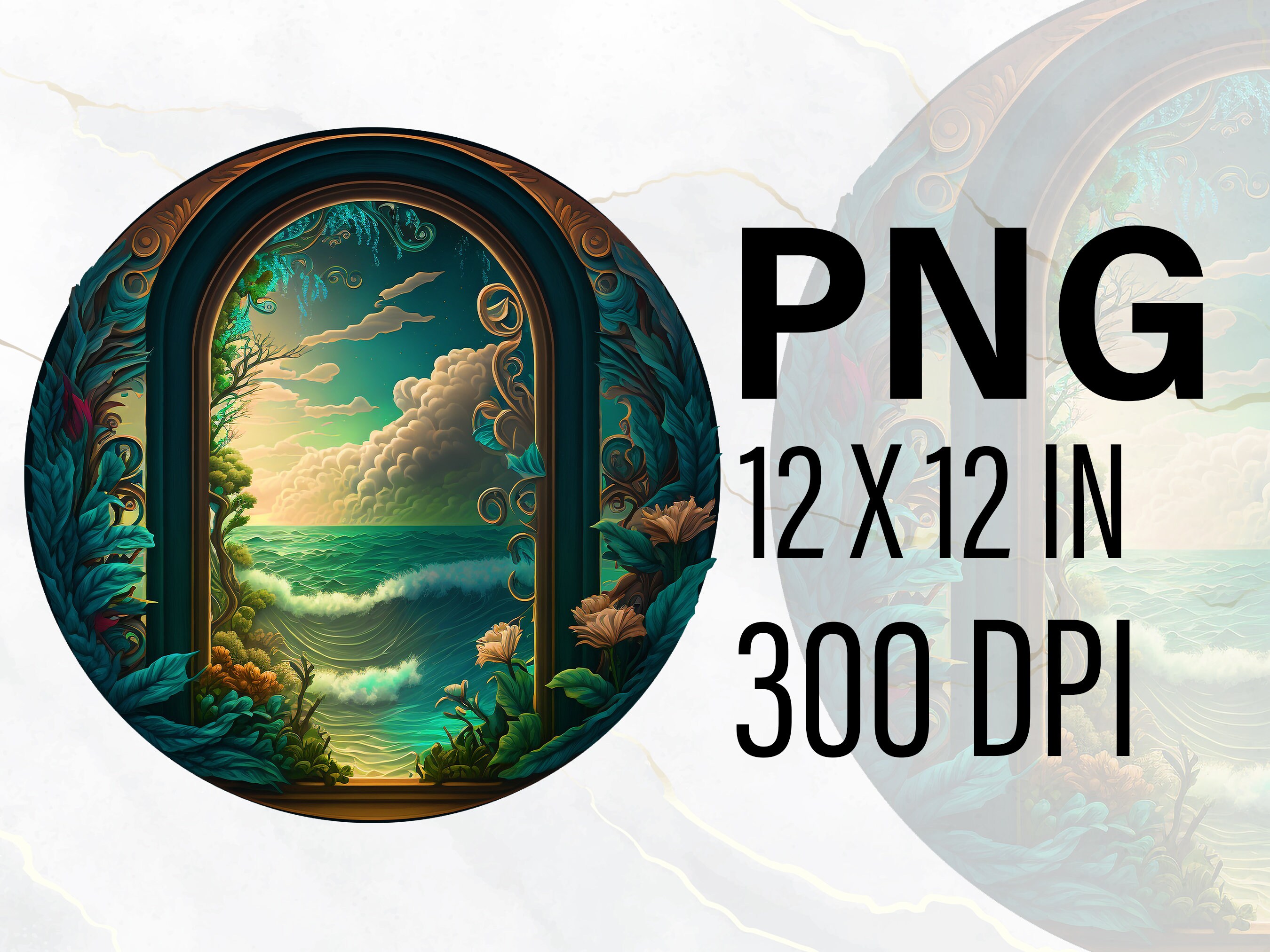 Watercolor Fantasy Landscape Window Clipart, Window Clipart, Fantasy ...