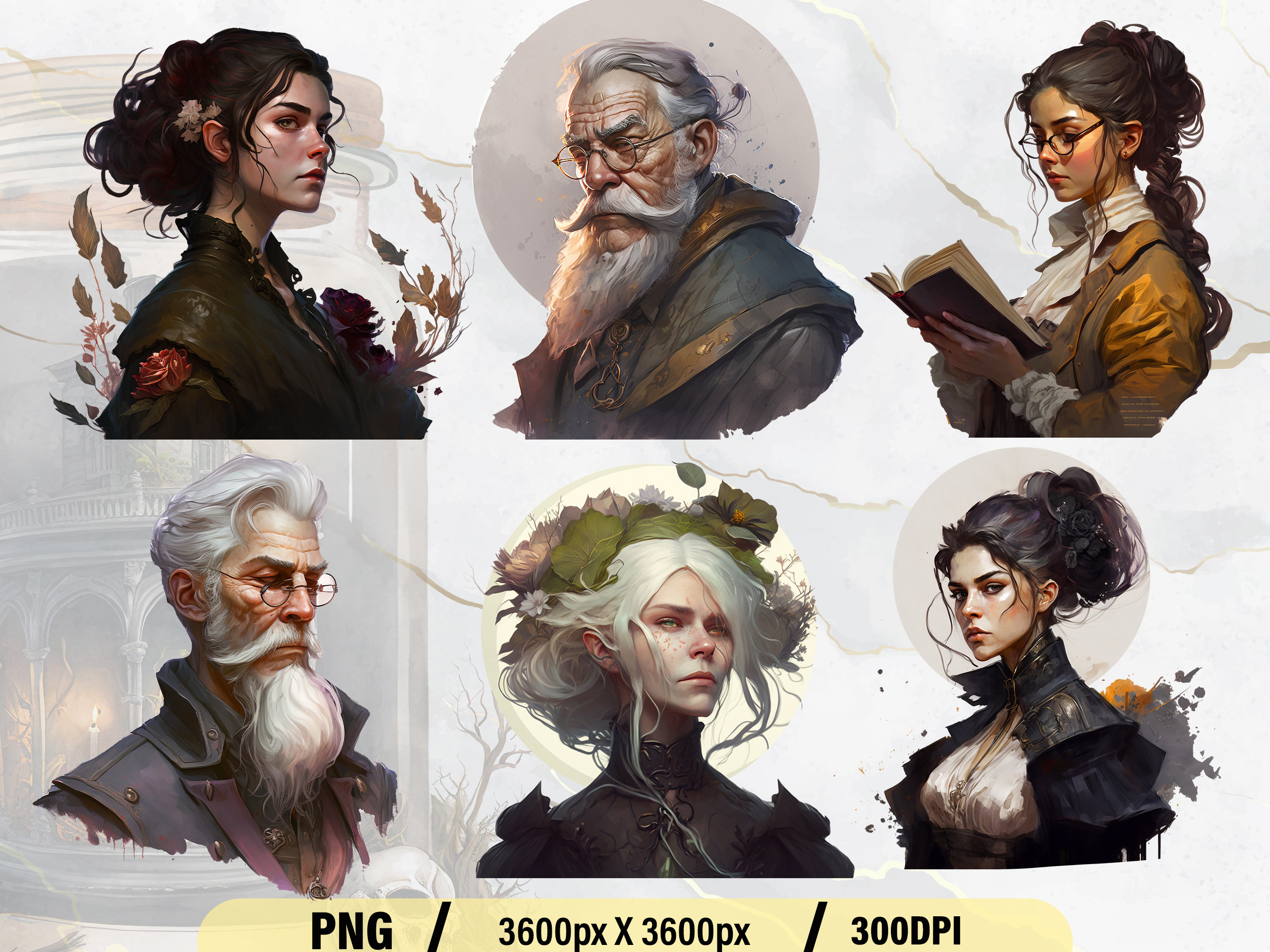 Dark Academia Watercolor Clipart Bundle, Gothic Bundle PNG, Fantasy ...