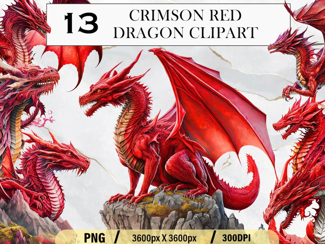 Watercolor Crimson Red Dragon Clipart, Printable Magical Fantasy Art ...