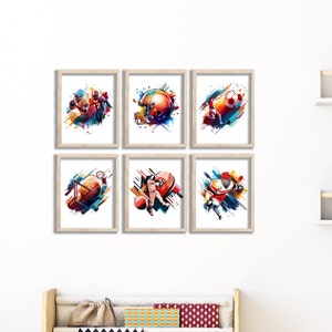 Sports Theme Bundle Playroom Wall Art - Set of 6 Unframed Printable ...