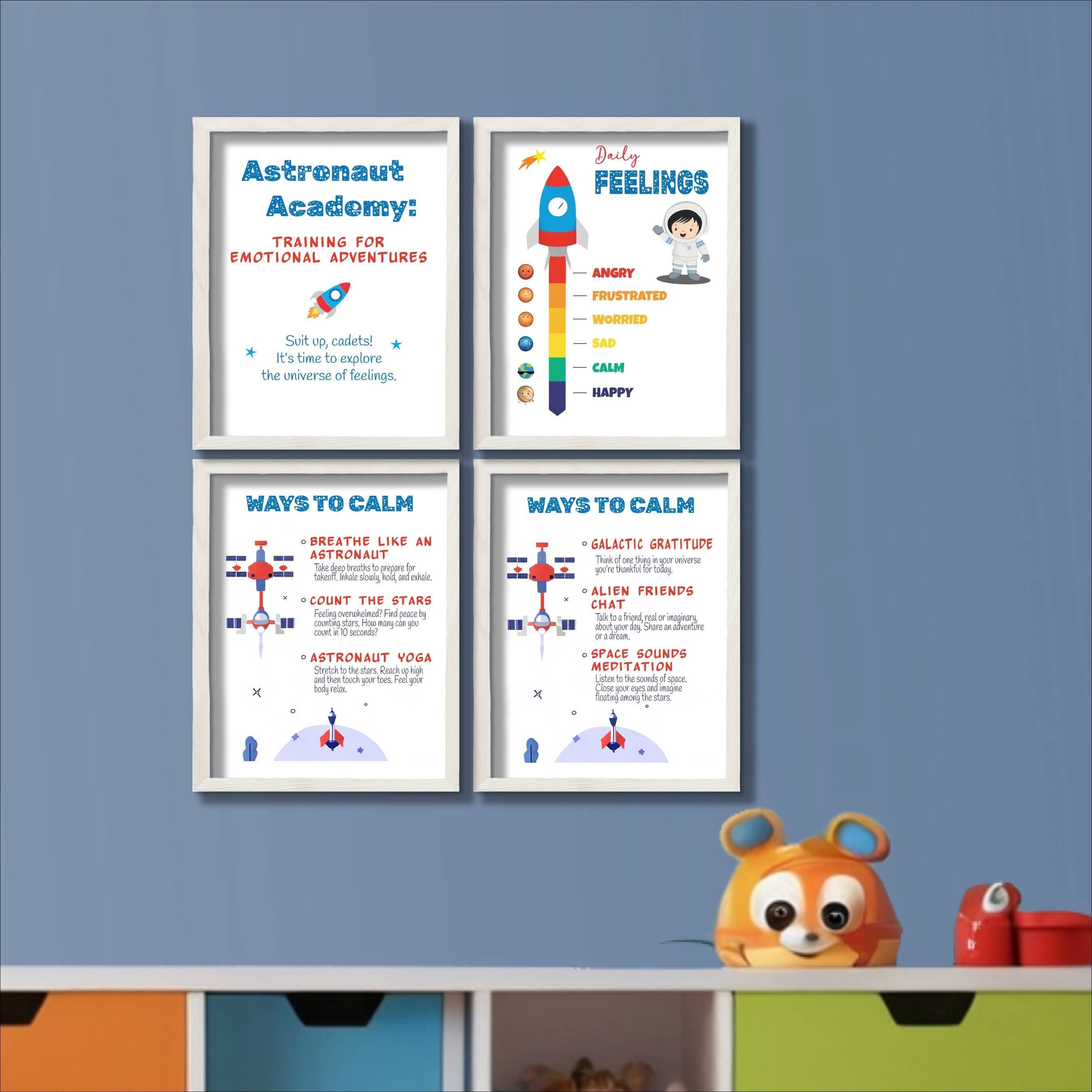 Feelings Poster, Emotions Chart Space Theme Kid's Playroom Bundle Wall ...