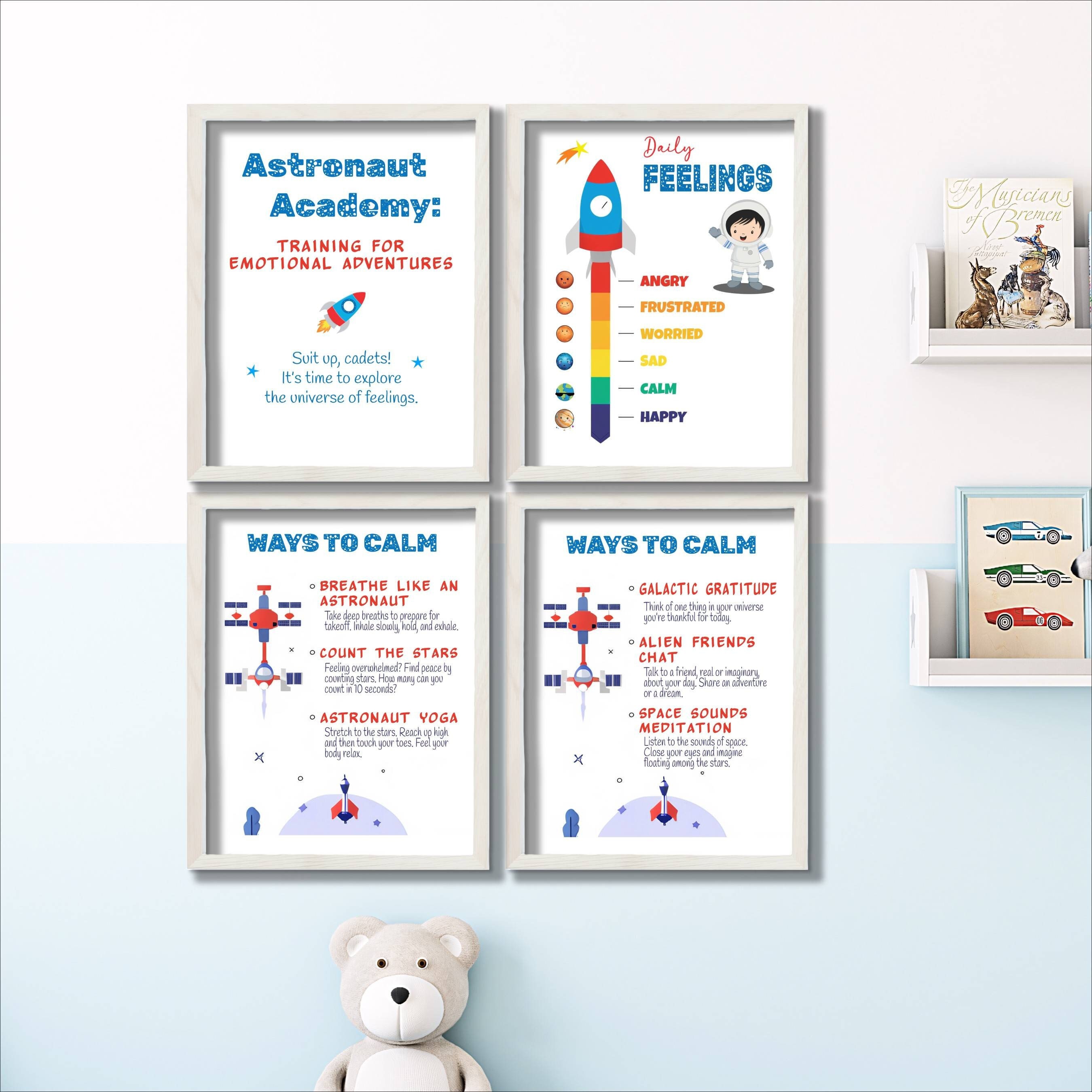 Feelings Poster, Emotions Chart Space Theme Kid's Playroom Bundle Wall ...