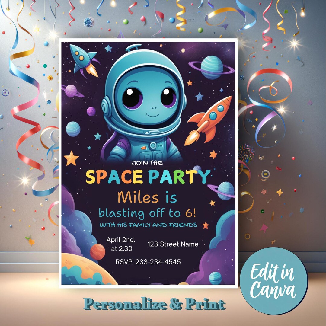 Editable Space Birthday Invitation: Astronaut Party Theme (DIY ...