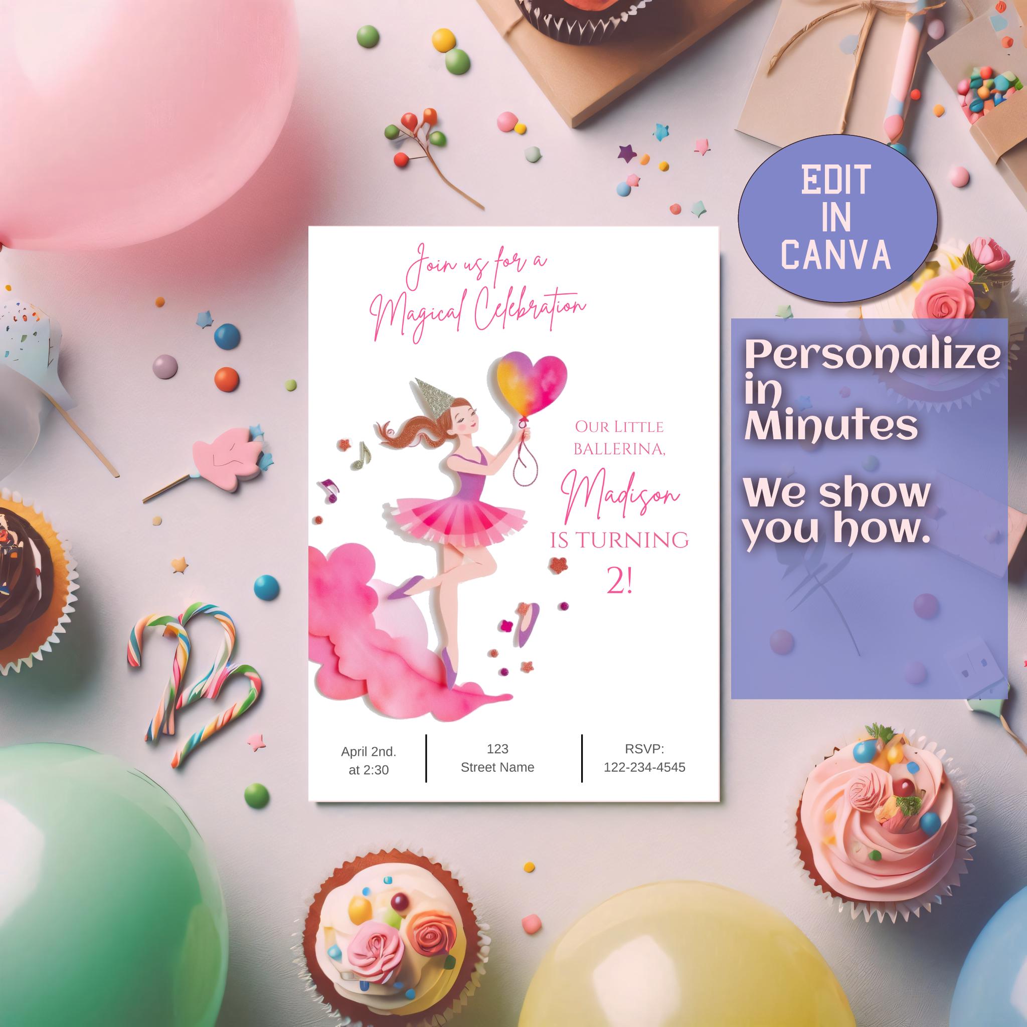 Editable Ballerina Birthday Invitation Template | Personalizable Card ...