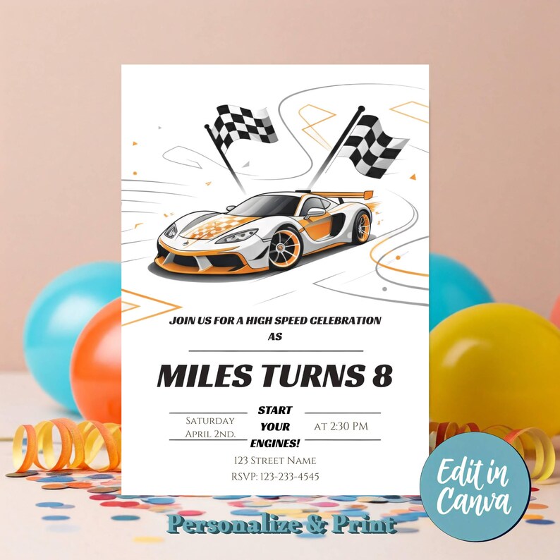 Race Car Birthday Invitation Template: Printable Kids Party Invite ...