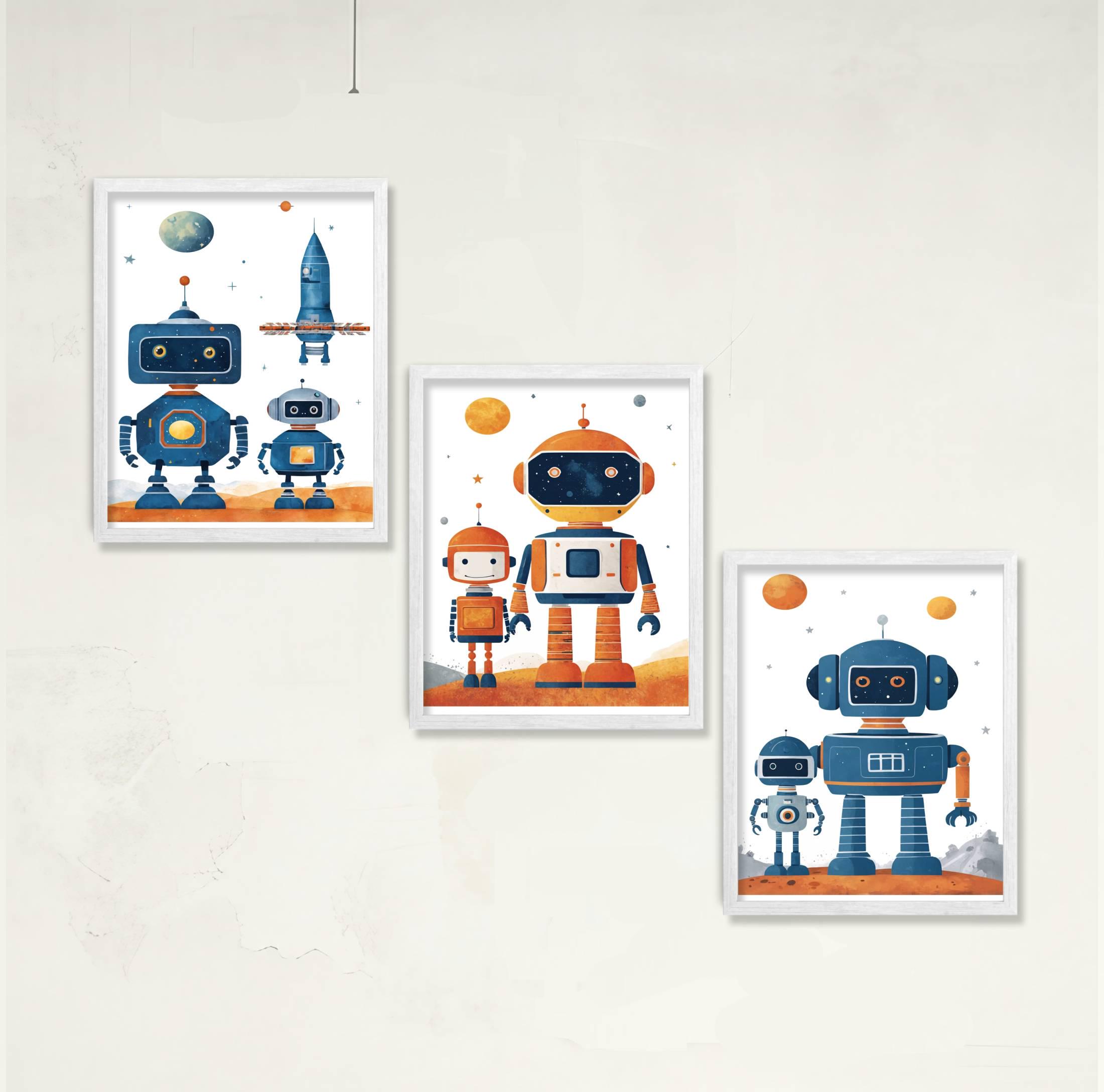 Space ROBOT Theme Wall Art Playroom Bundle - Set of 3 Unframed ...