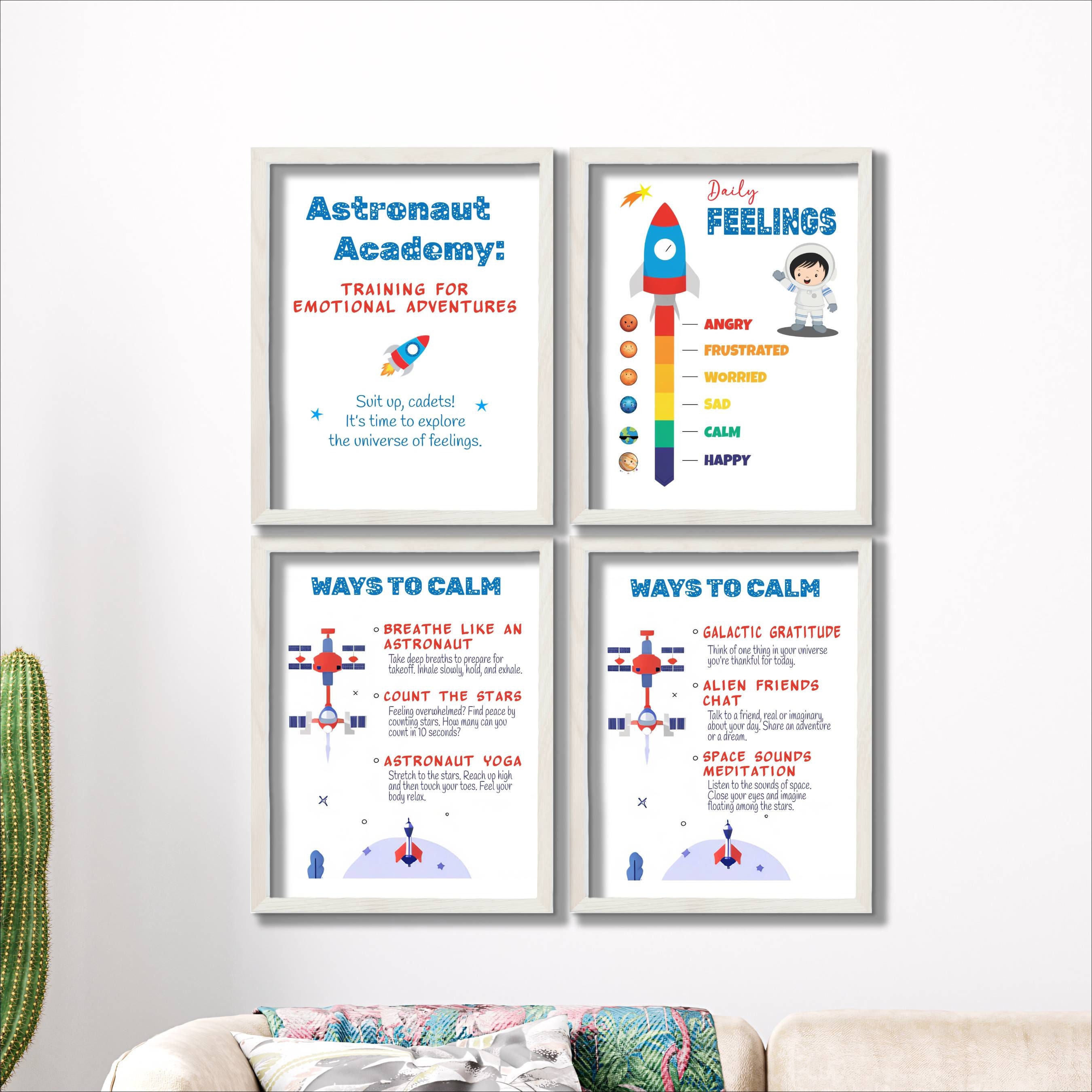 Feelings Poster, Emotions Chart Space Theme Kid's Playroom Bundle Wall ...
