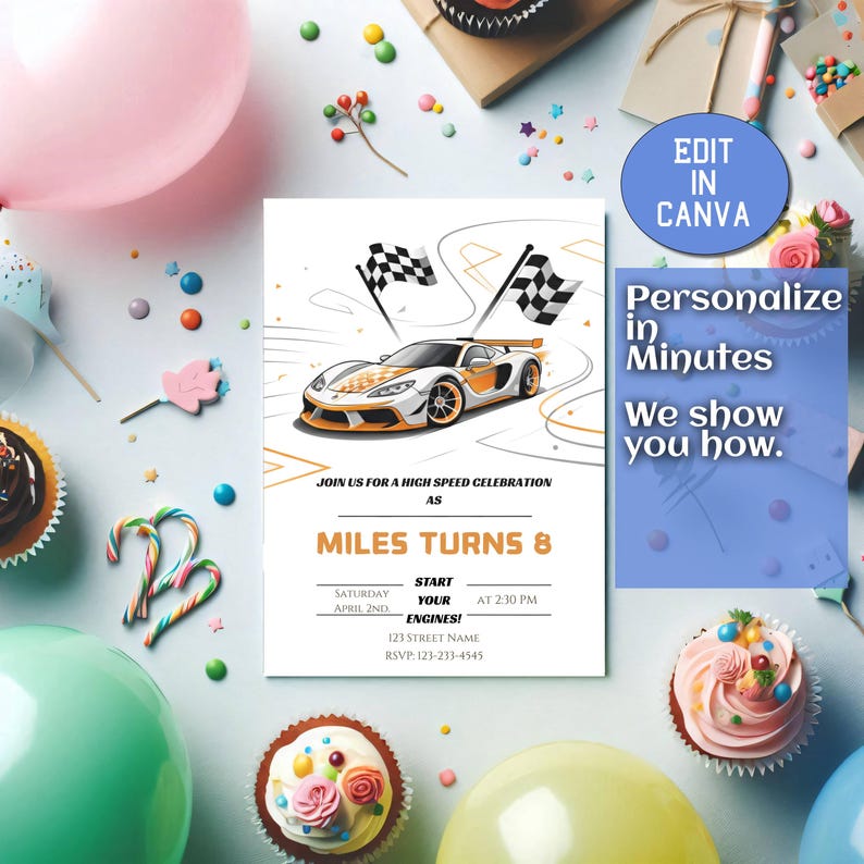 Editable Race Car Birthday Invitation Template 5"x7" #3, DIY Printable ...