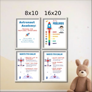 Feelings Poster, Emotions Chart Space Theme Kid's Playroom Bundle Wall ...