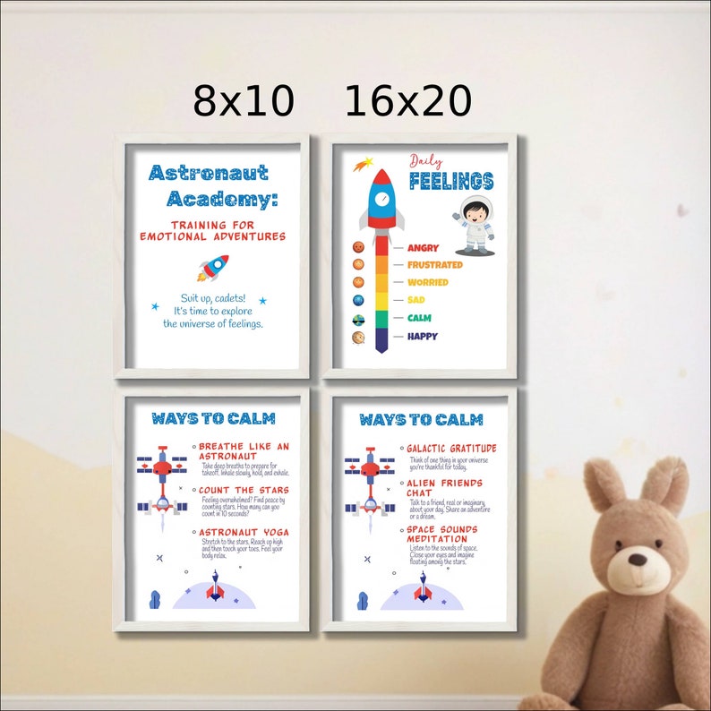 Feelings Poster, Emotions Chart Space Theme Kid's Playroom Bundle Wall ...