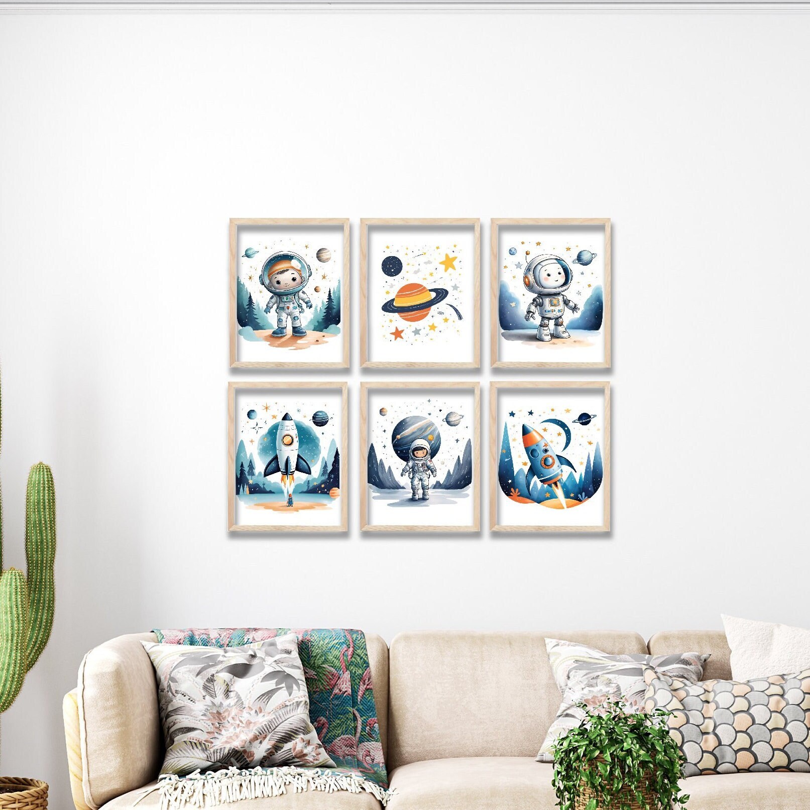 Space Themed Playroom Wall Art Set of 6 Unframed Printable Gift 8x10 ...