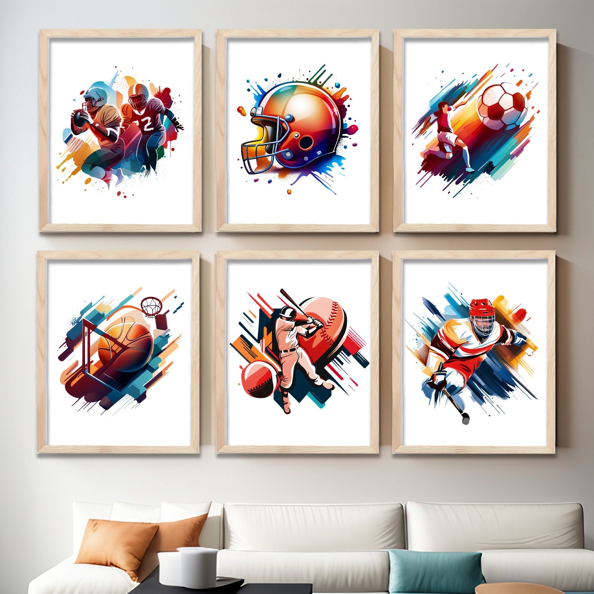Sports Theme Bundle Playroom Wall Art - Set of 6 Unframed Printable ...