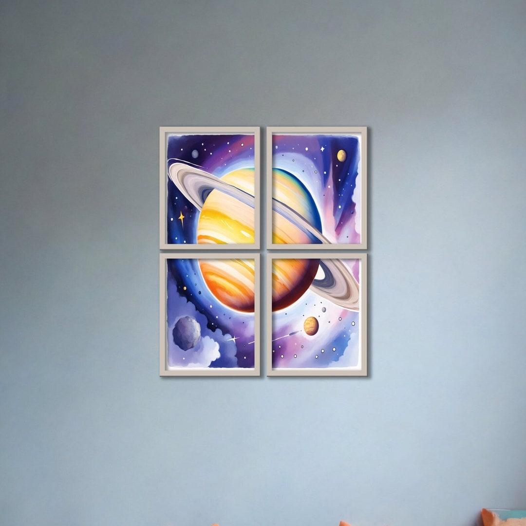 Saturn Space Theme Playroom Wall Art Set of 4 Unframed Printable Gift ...