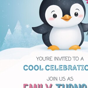 Editable Penguin Birthday Invitation Template 5"x7" | Personalizable ...