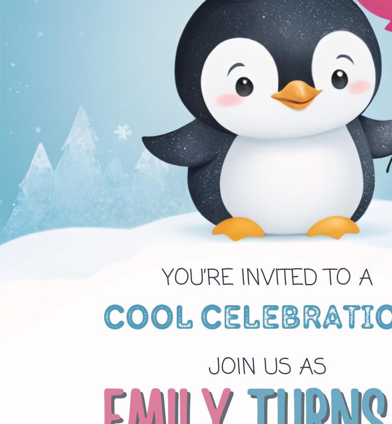 Editable Penguin Birthday Invitation Template 5"x7" | Personalizable ...